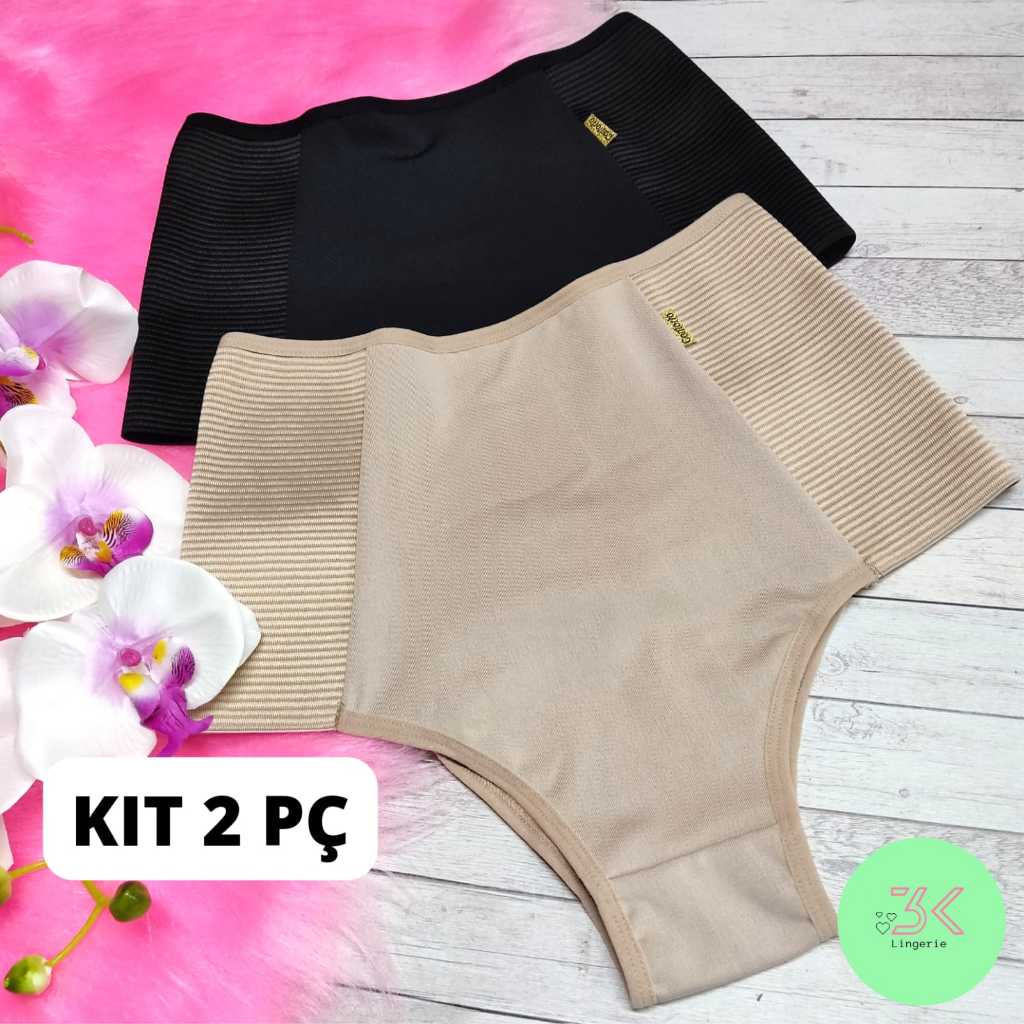 Kit 2 Calcinha Cinta Modeladora PLUS SIZE Cintura Alta fitness Alta ...