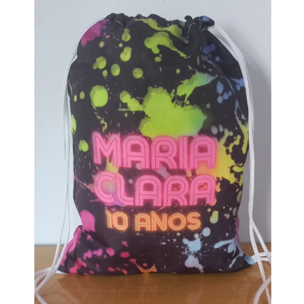 10 Mochila saco personalizada Festa Neon sacolinha de tecido ...