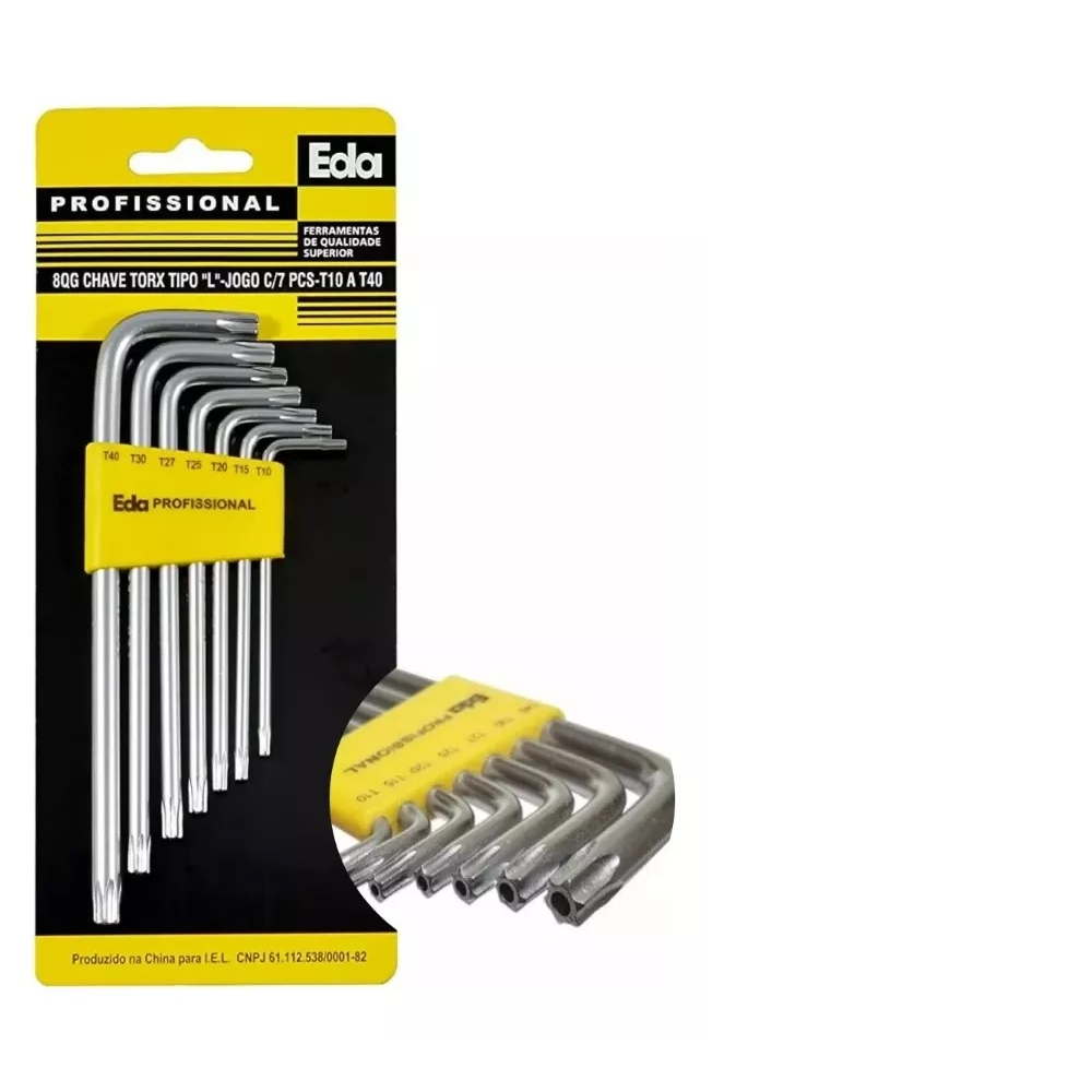 Jogo de Chave Torx Torque Tipo L com Furo com 7 Peças T10 a T40 EDA-8QG ...