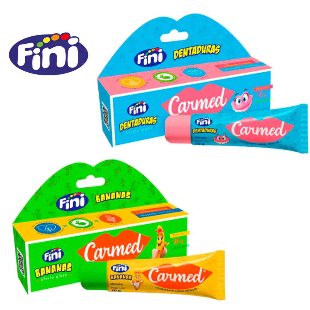 Kit 2x Carmed Fini Dentadura + Banana Hidratante Labial 10g Efeito Gloss Lip | Shopee Brasil