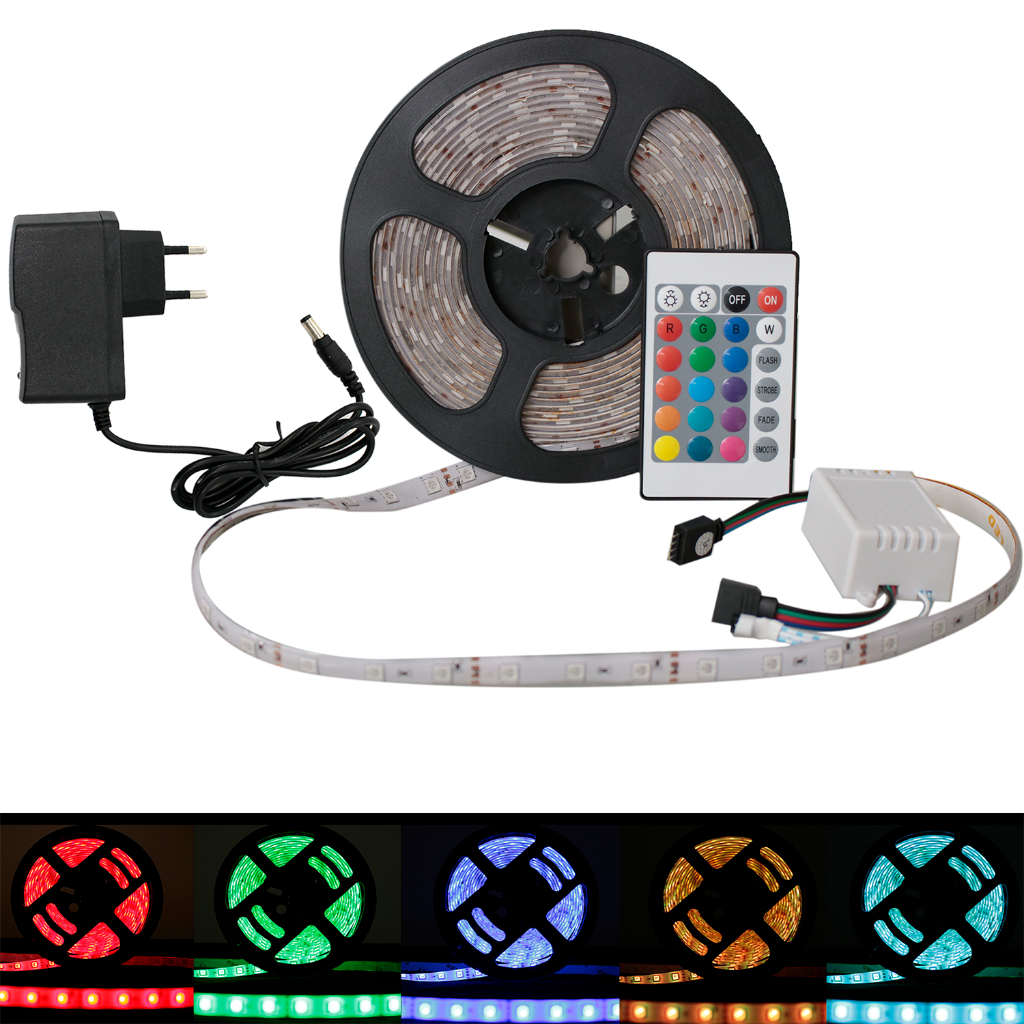 Fita Led Rgb 5050 Rolo 5m Ip65 + Controle + Fonte 12v Bivolt | Shopee Brasil