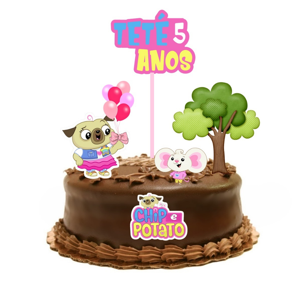 Topo de Bolo Chip e Potato Topper Personalizado Série Desenho da ...