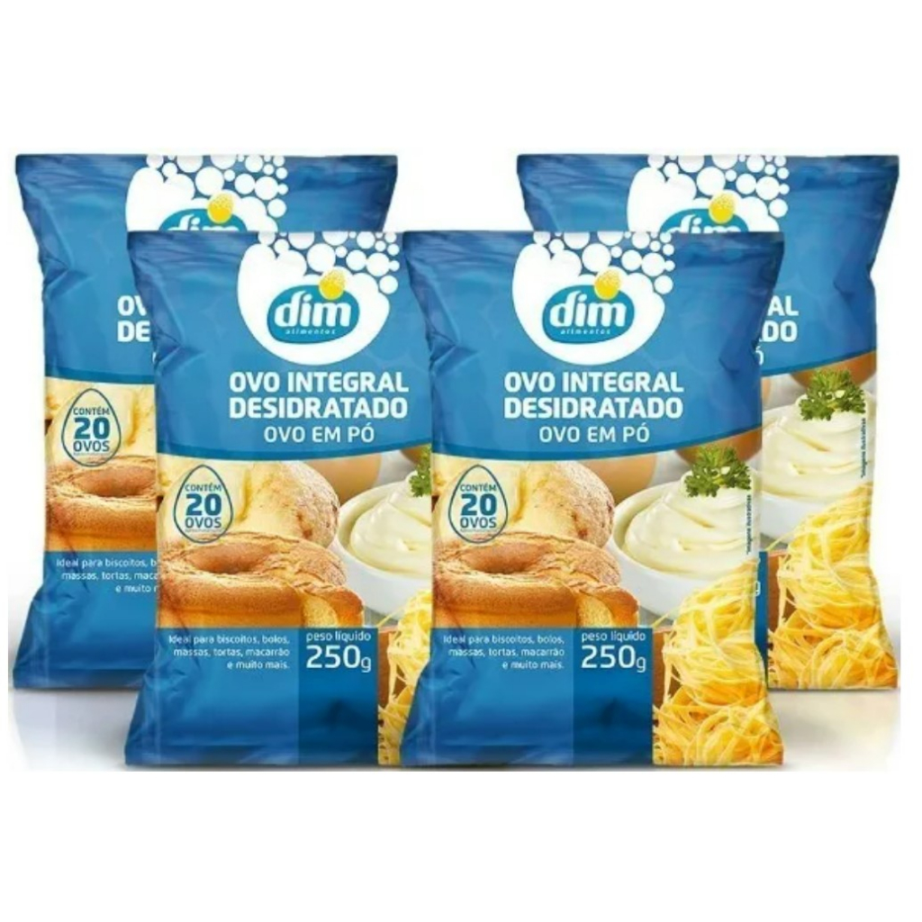 kit 4 pacotes Ovo Integral Desidratado Em Pó Dim - Pacote 250 G ...