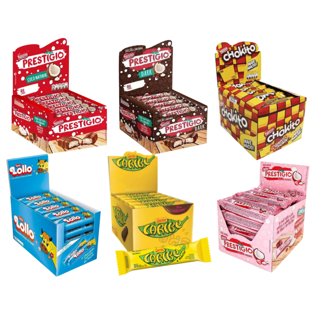 Chocolate Caribe/Prestigio/Chokito/Lollo/Charge 30un Nestle | Shopee Brasil