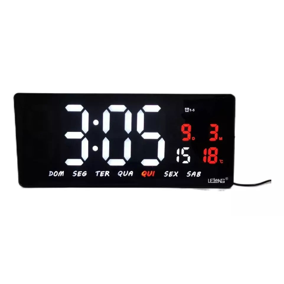 Relógio De Parede ou Mesa Led Digital Data Temperatura 36CM Decorativo Lelong LE-2137 | Shopee ...