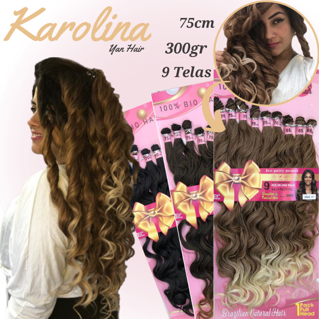 Cabelo Orgânico Ondulado Cacheado 75cm 9 Telas Idêntico Ao Humano ...