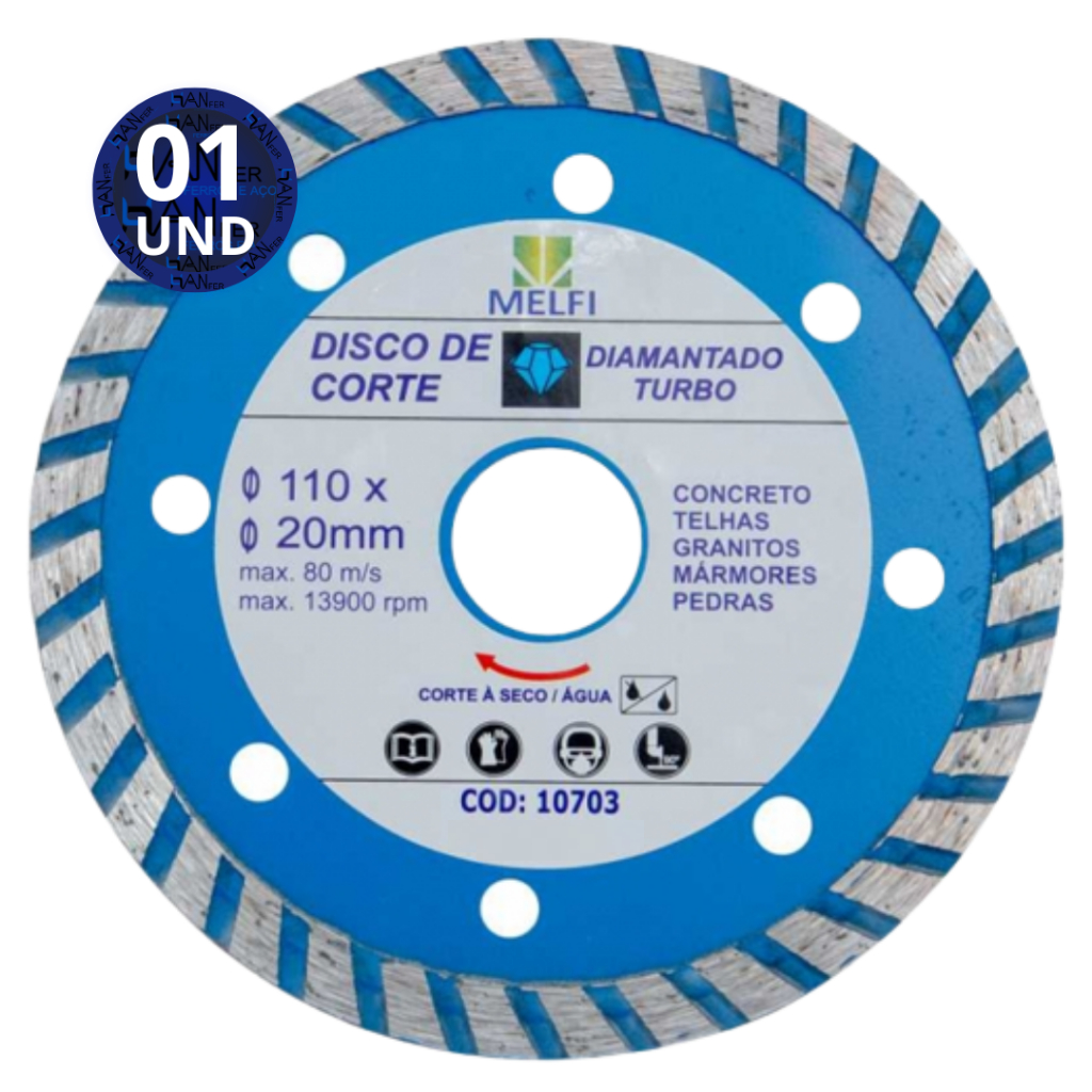 Disco Diamantado de Corte Turbo 110mm x 20mm Melfi para Serra Mármore ...