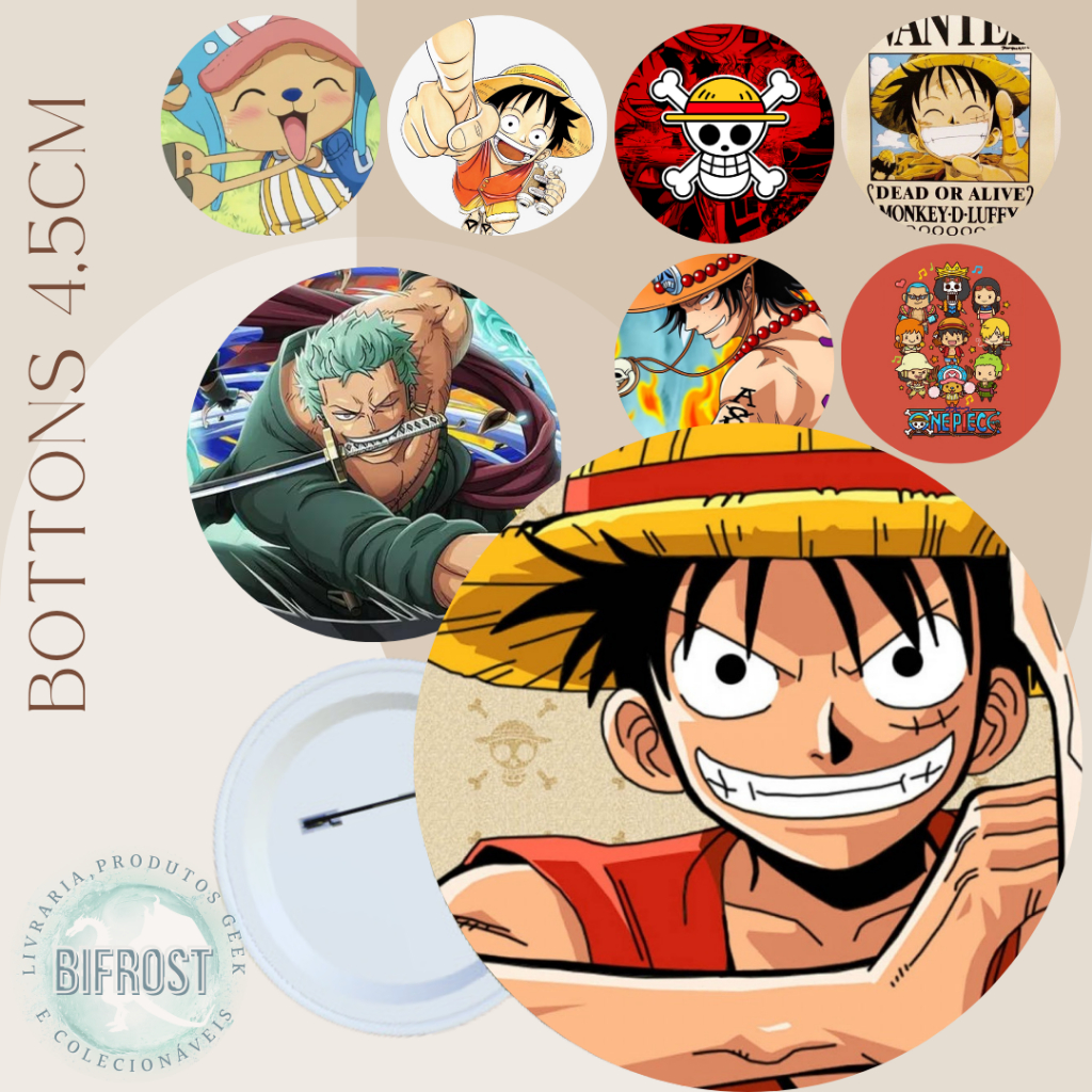 Kit 10 botons a sua escolha One Piece diversos e Personalizados 4,5mm ...