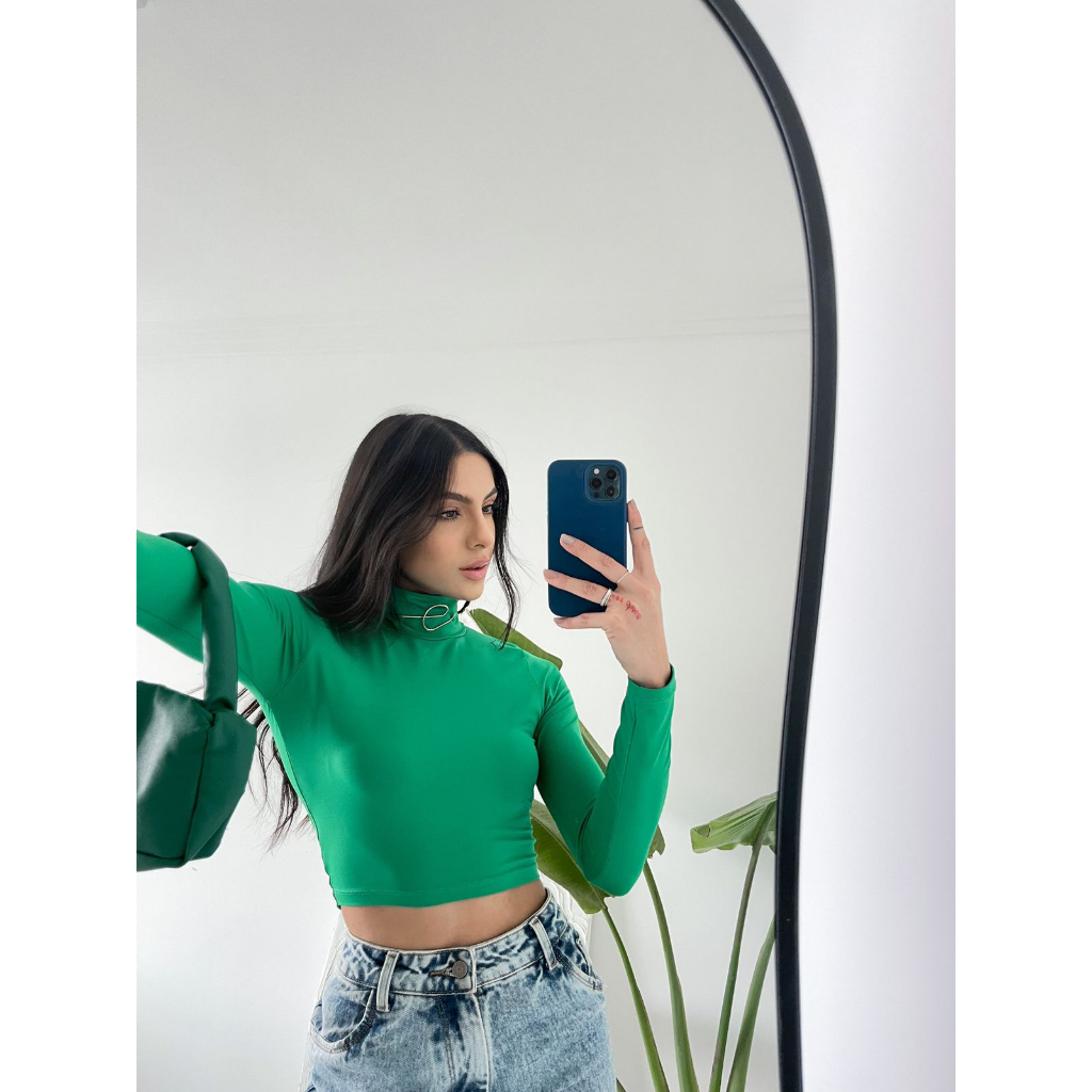 Promoção Cropped Top Básico Gola Alta Suplex Santa Constancia | Shopee ...