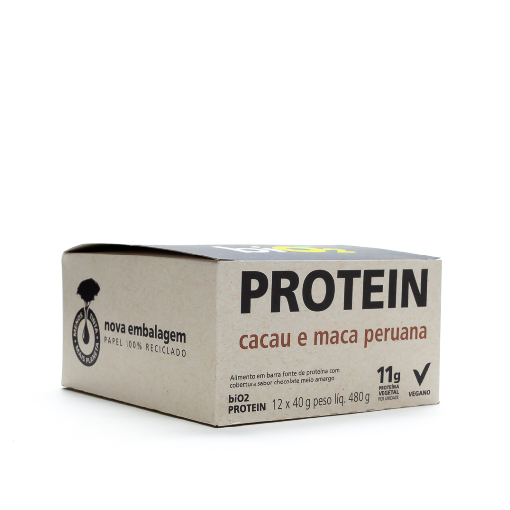 Barra de Proteína sabor Cacau e Maca Peruana Vegana Display 12x40g BiO2 ...