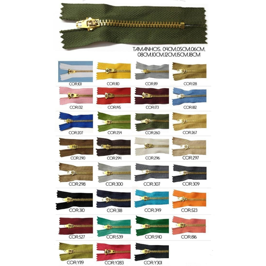 ziper Metal Medio Dourado fixo 15 cm (pacote c/ 10 unidades) | Shopee ...