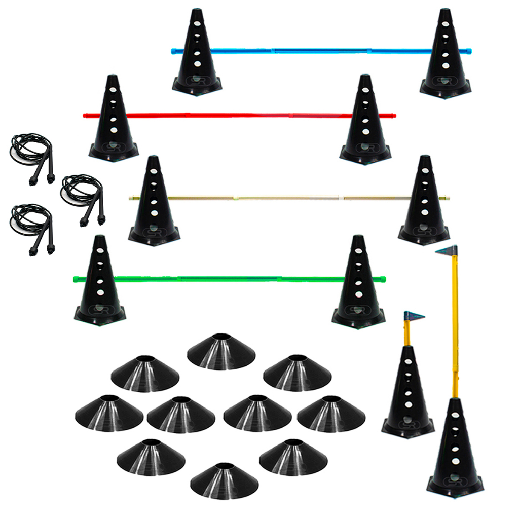 10 Cones Furados C/ 5 Barreiras + 10 Pratos + 03 Corda De Pular - Treinamento Funcional | Shopee ...