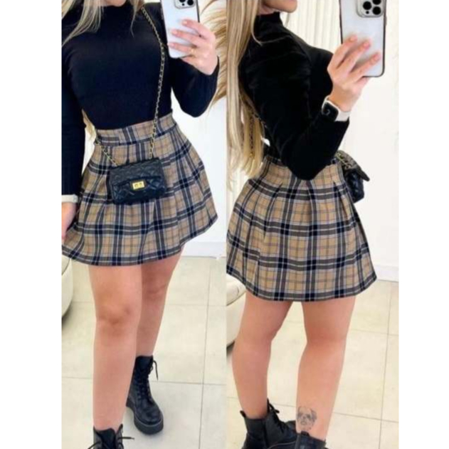 Saia Xadrez/Quadriculada Plissada Blogueirinha Saia Colegial Universitária Moda Gringa Feminina ...