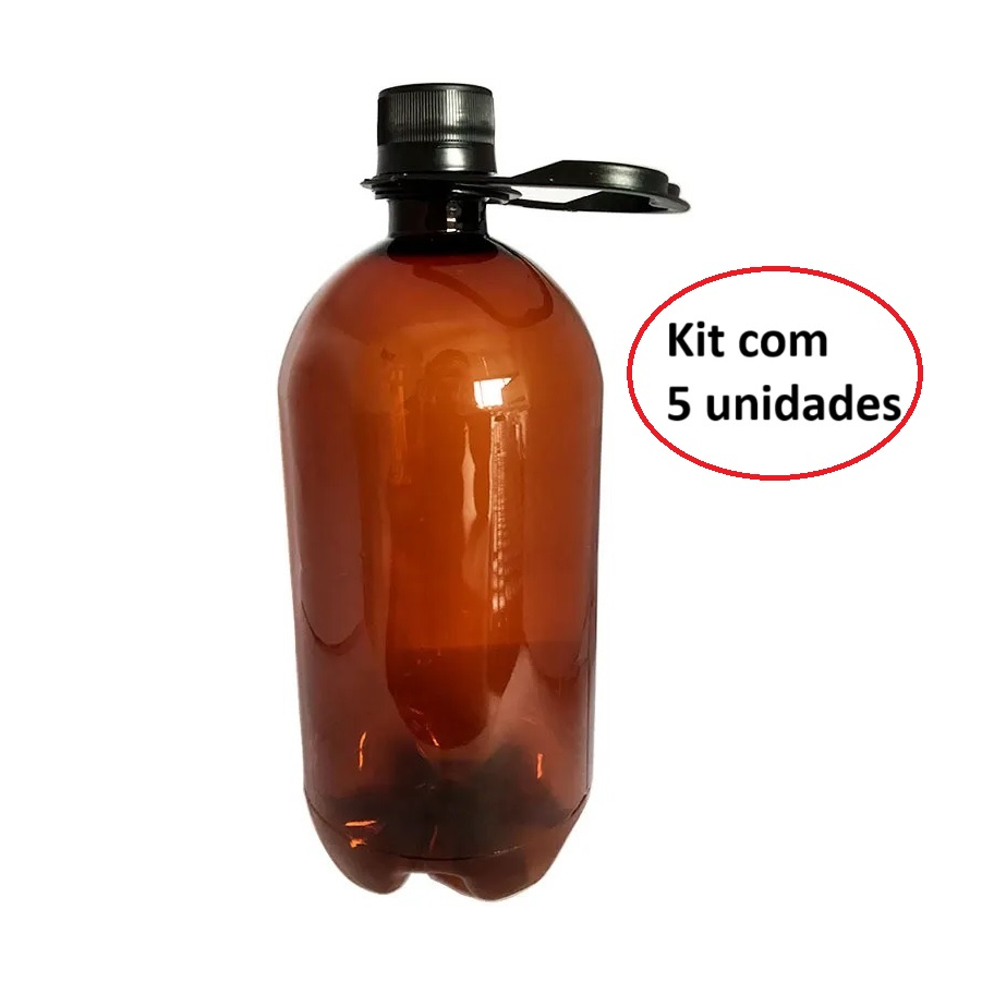 Kit 5 und Garrafa Plástica Growler PET 1 Litro Reutilizável COMPLETO ...