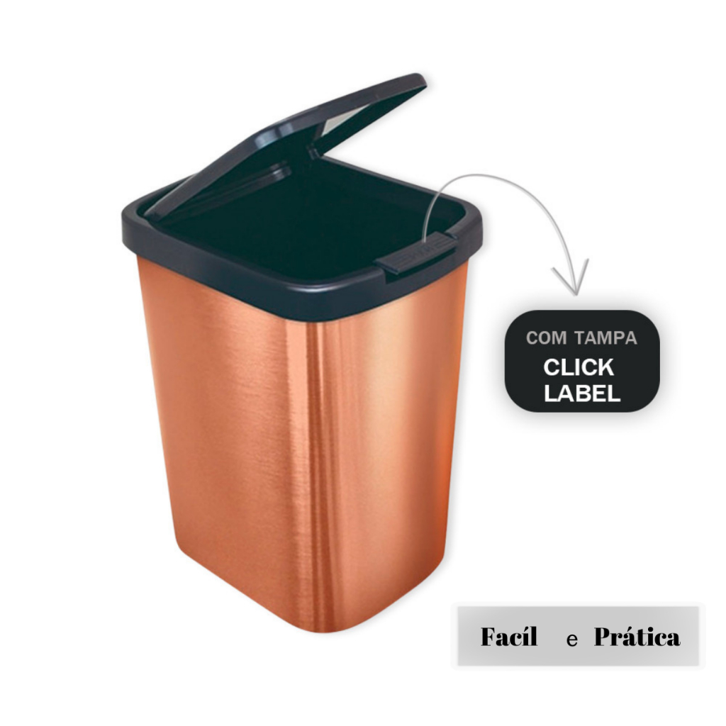 Lixeira Cesto 9 Litros com Tampa Click Label Bronze Metalizado | Shopee ... Lixeira Cesto 9 Litros com Tampa Click Label Bronze Metalizado | Shopee ...