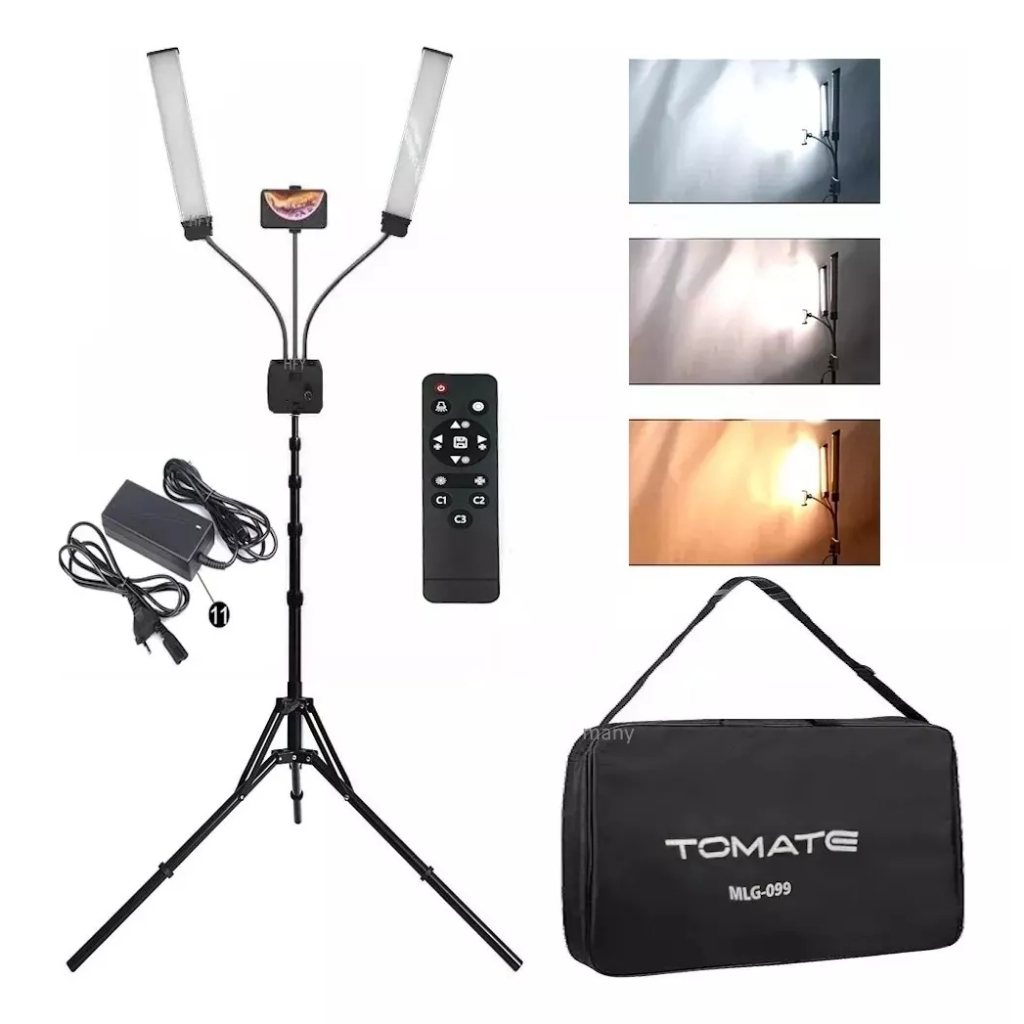 Luz De Braço Duplo Tomate C/ Controle Fonte bolsa E Tripe completo ...