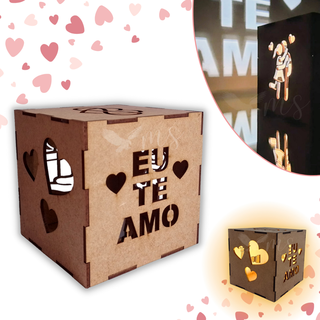 Caixa Luminária MDF Led Presente Criativo Namoro Proposta Cubo Box ...