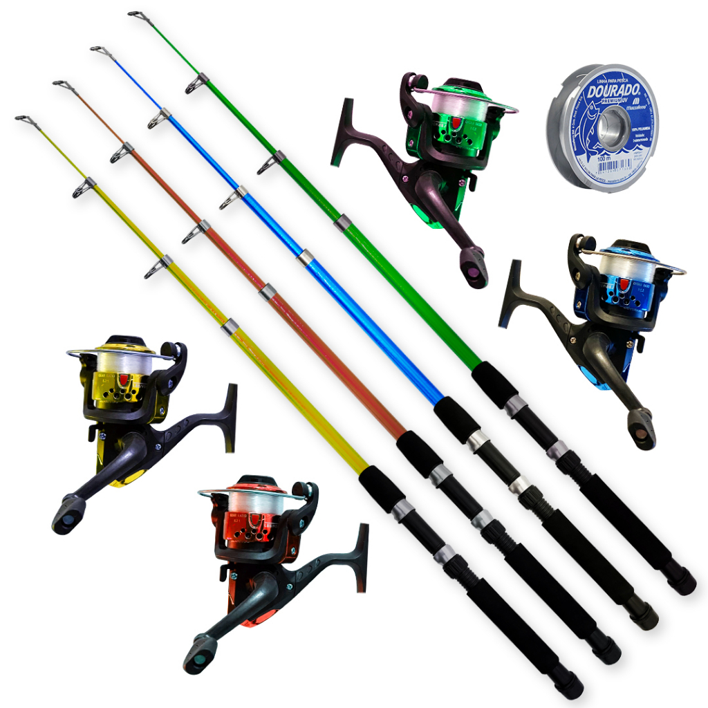 Kit Pescaria Vara de Pesca Telescópica 1,50M + Molinete com Linha Conjunto Vara Molinete ...