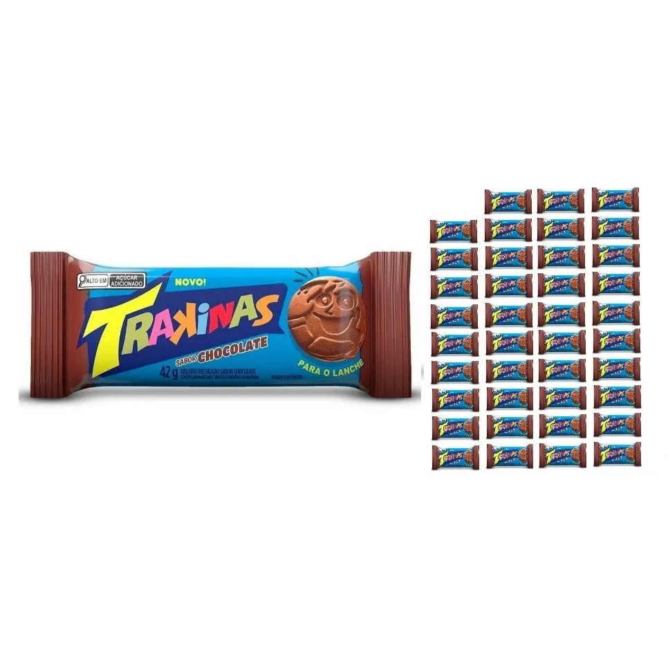 Biscoito Trakinas Chocolate 42g - Caixa Com 40 Unidade | Shopee Brasil