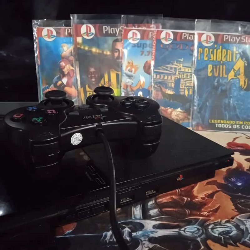 Playstation 2 Slim completo Desbloqueado com controle, jogos,memory ...