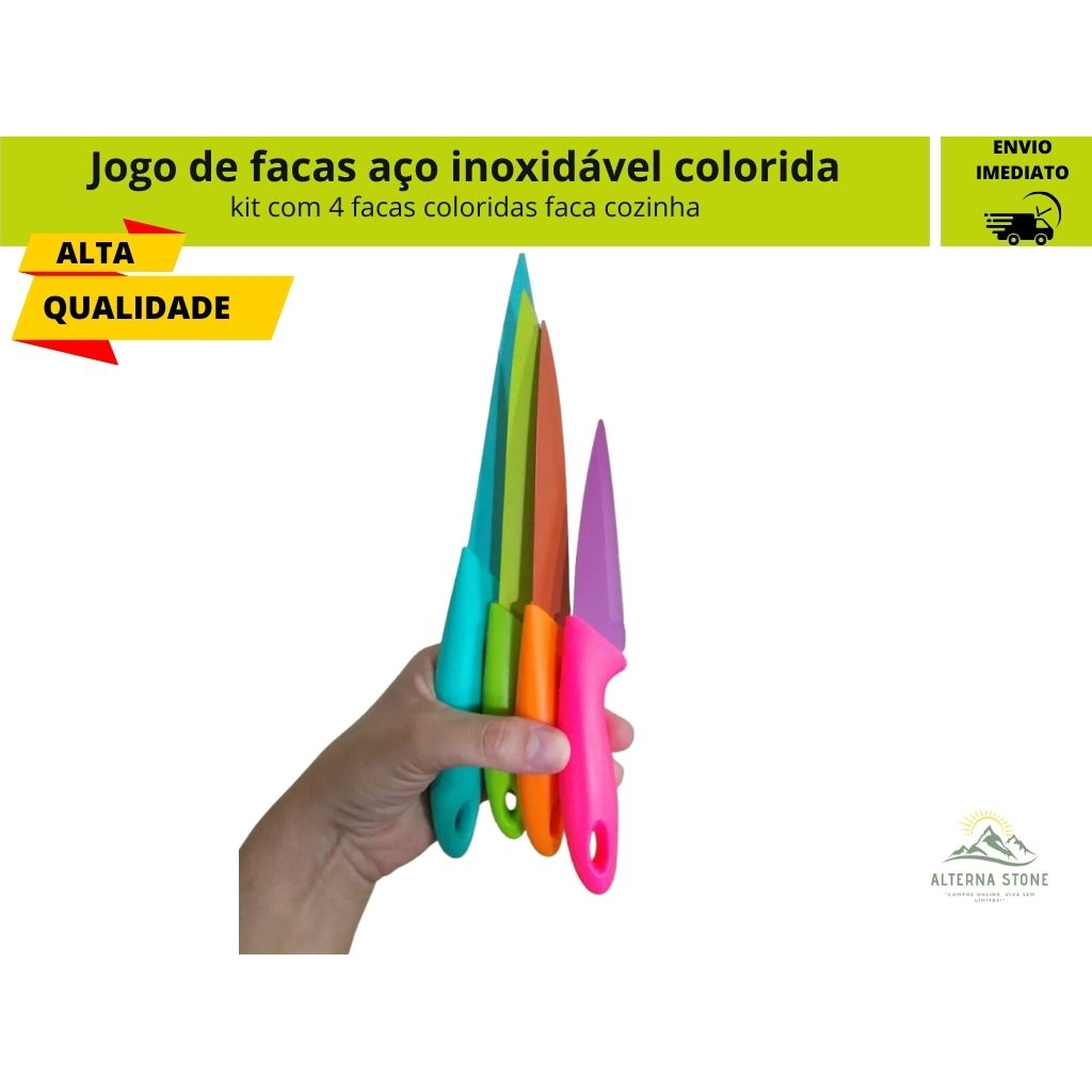 Jogo de facas aço inoxidável colorida Cozinha kit com 4 facas coloridas ...