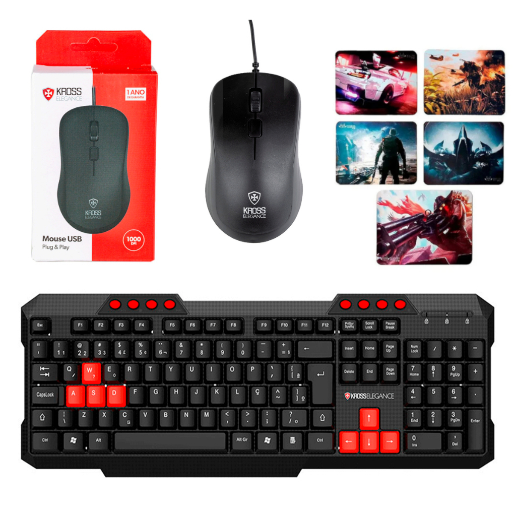 Kit Teclado Multimídia + Mouse C/ Fio Kross Português Brasil Preto ...