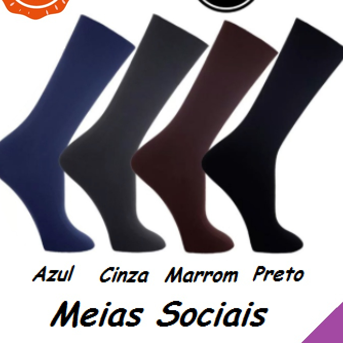 Meia Social Masculina Kit com 3 Pares - Cano Alto | Shopee Brasil