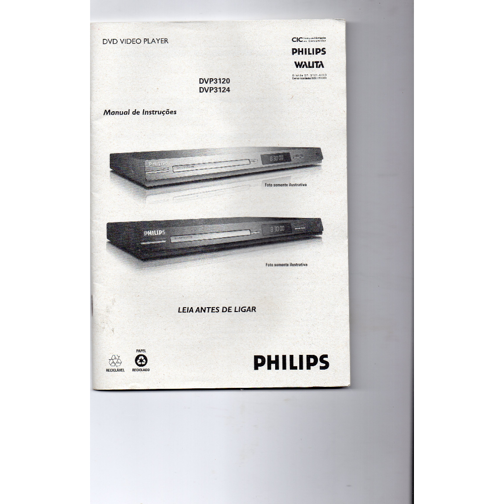 DVD Vídeo Player Philips /Walita DVP3120/DVP3124 - Manual de Instruções ...