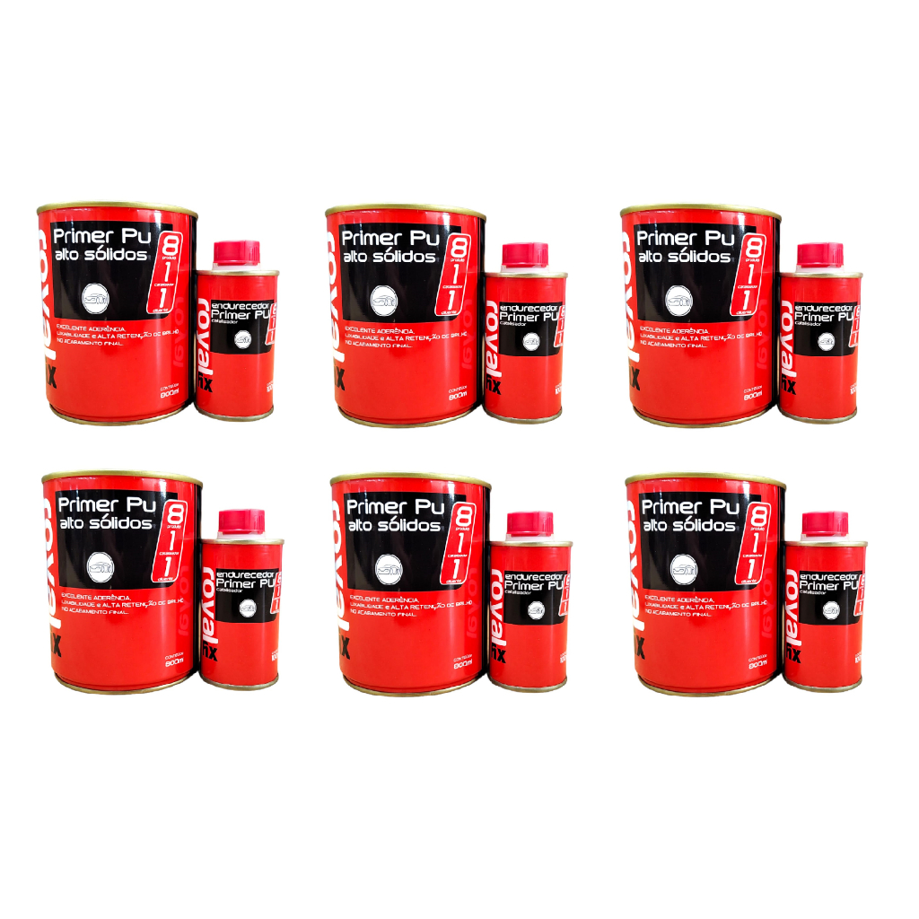 kit 6 Primer PU Automotivo 811 900ml com catalisador ROYAL FIX (CINZA) | Shopee Brasil
