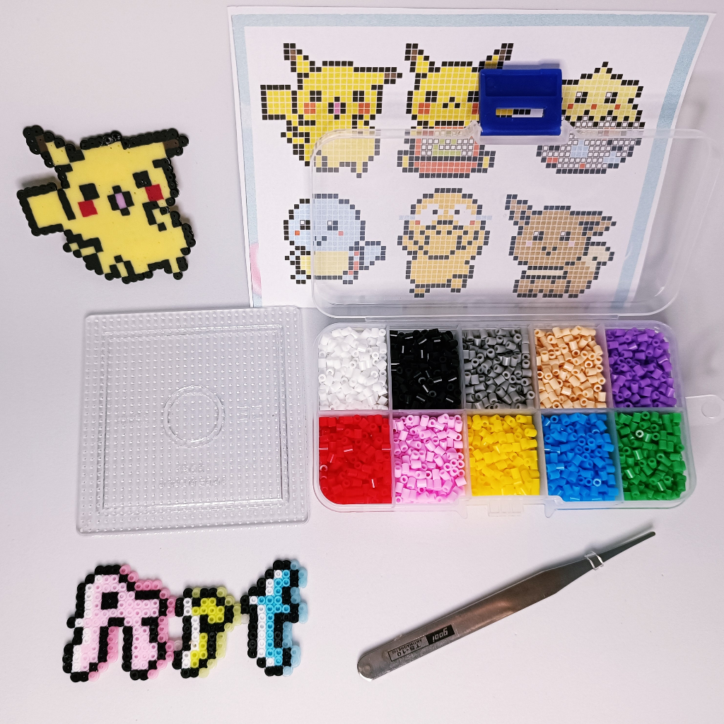 perler hama beads 2.6mm kit 4500pçs 10cores, pegboard, pinça e papel ...