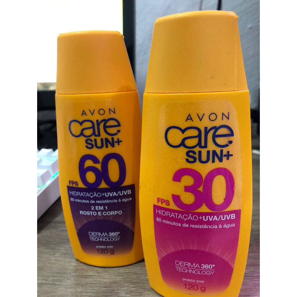 Protetor Solar Care Sun+ 2 em 1 Rosto e Corpo FPS 30 e 60 Avon - 120g | Shopee Brasil