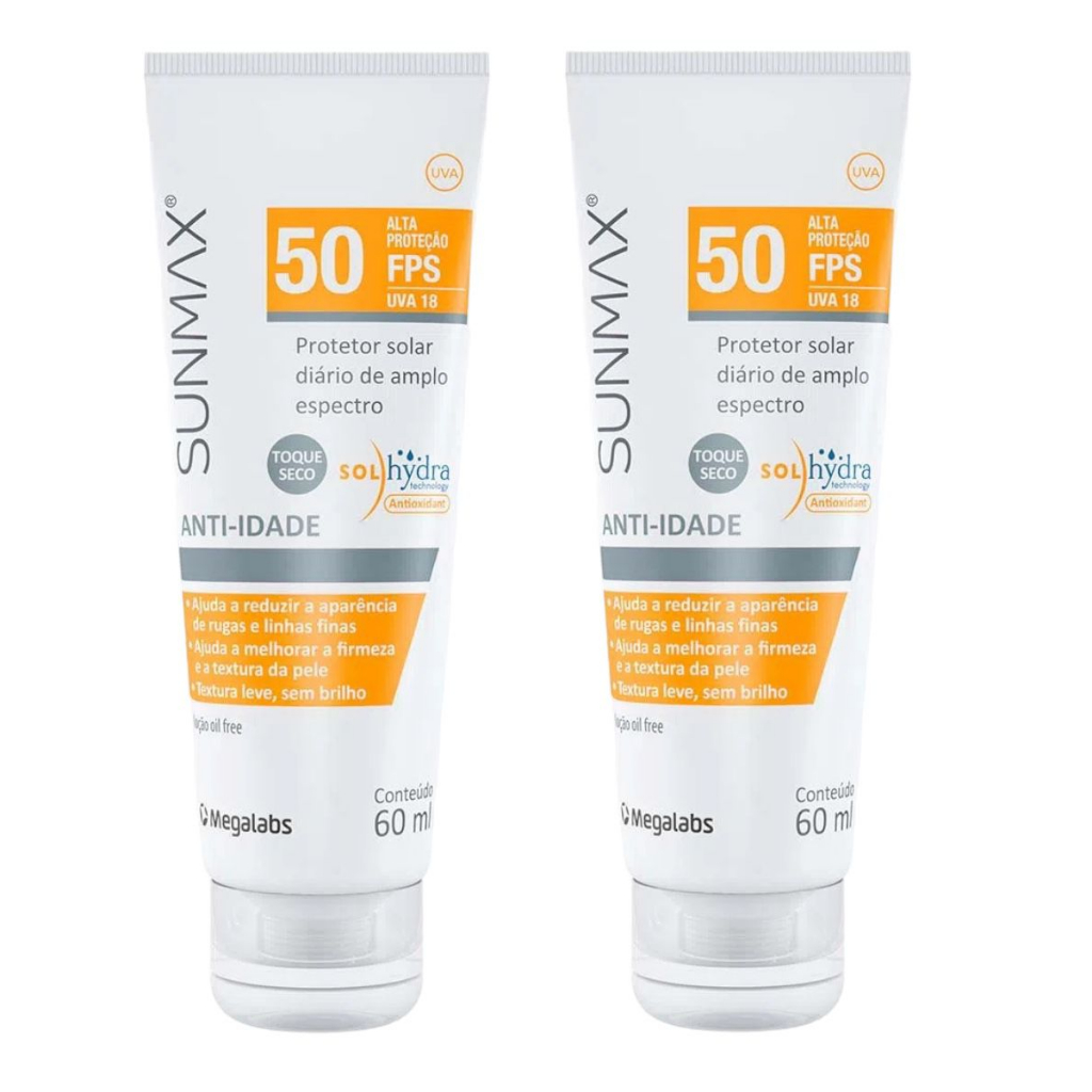 Kit 2 Un.Protetor Solar Facial Sunmax Anti-idade Fps50 60ml Validade 05 ...