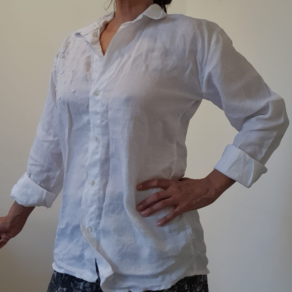 Blusa Camisa Linho Feminina Branca Manga Longa Social - M | Shopee Brasil