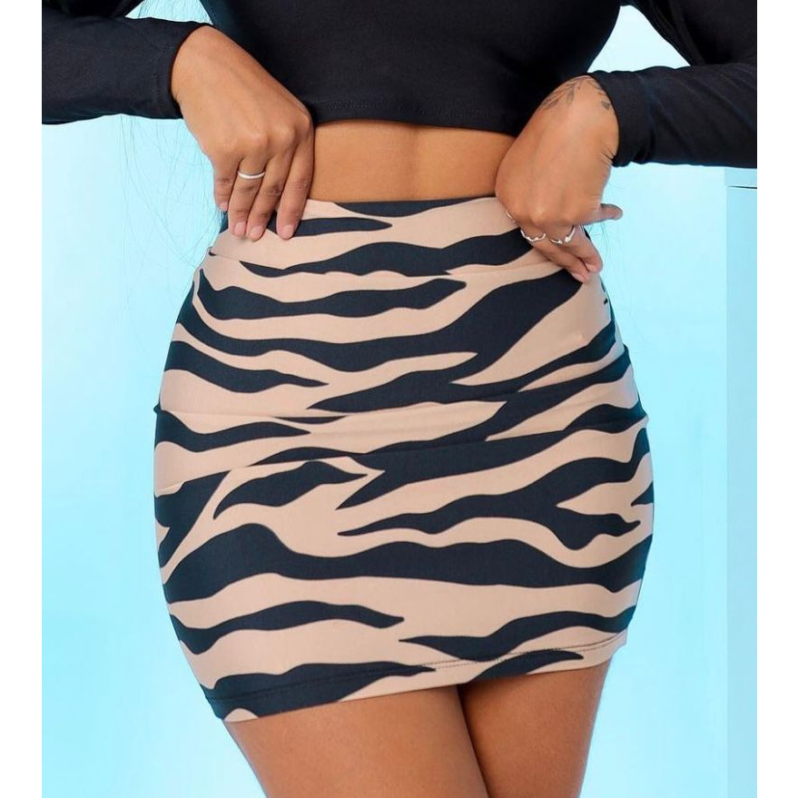 Mini Saia Casual Feminina Reta Animal Print | Shopee Brasil