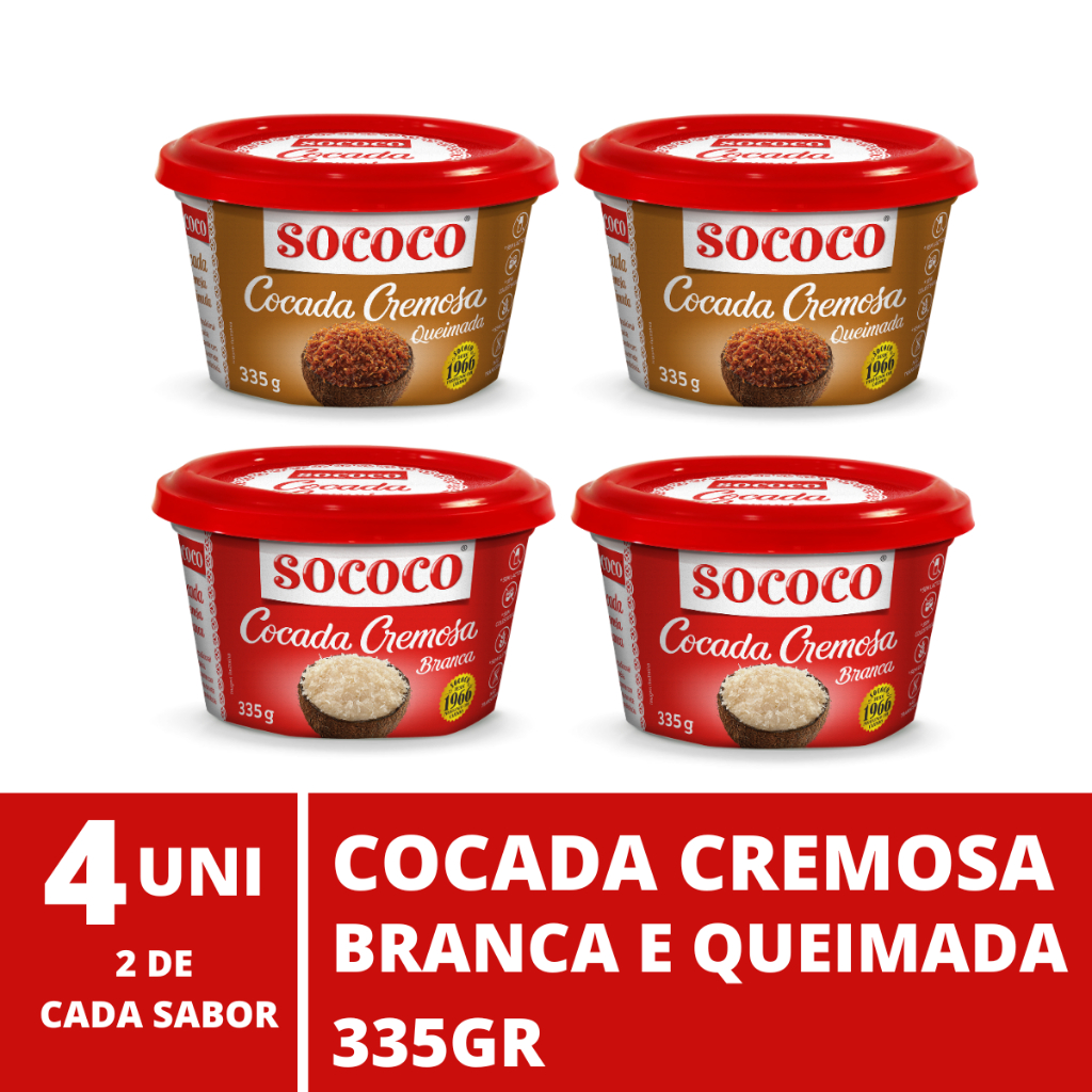 Cocada Cremosa Sococo - Kit com 2 Brancas e 2 Queimada | Shopee Brasil