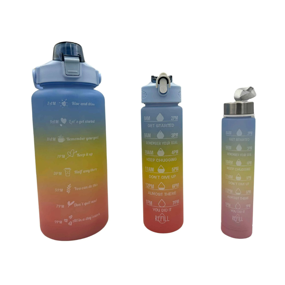 Kit 3 Garrafas De Água Motivacional - Squeeze - Academia- Frases 300ML - 900ML - 2L | Shopee Brasil