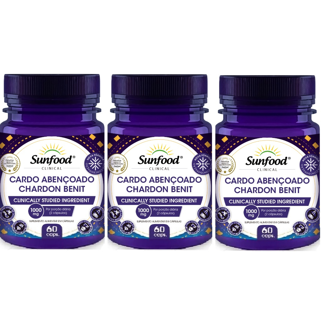 Kit 3 Cardo Abençoado Chardon Benit Sunfood 1000mg 180 Cápsulas ...