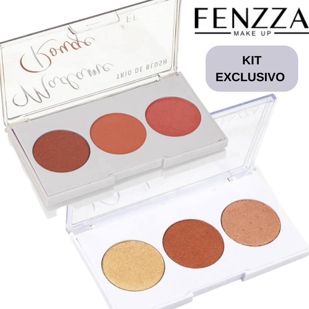 Kit Paleta Fenzza Trio de Blush Madame Rouge + Trio de Iluminador Real ...