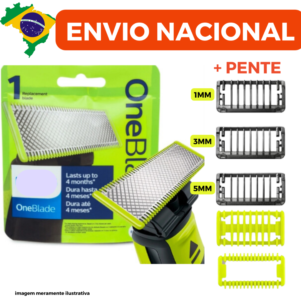 Lâminas Refil + Pente Para Barbeador Philips OneBlade e One Blade Pro ...