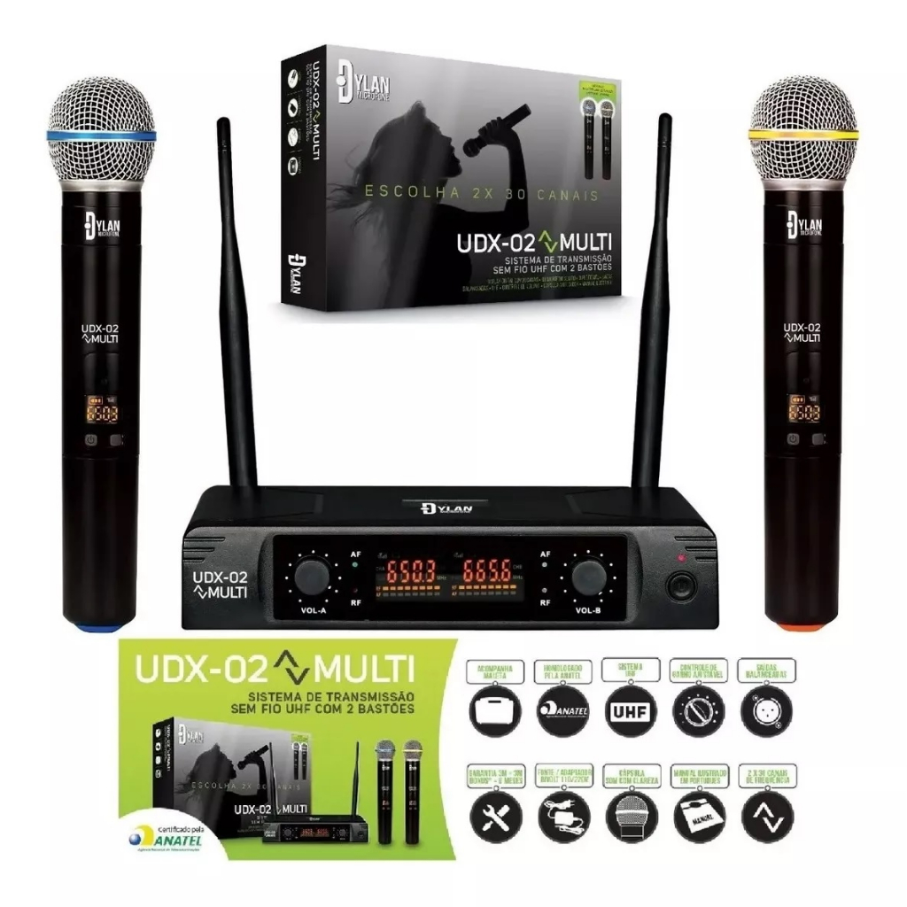 Microfone S/ Fio Profissional Digital Uhf Dylan Udx-02 Duplo Digital 30 Canais | Shopee Brasil