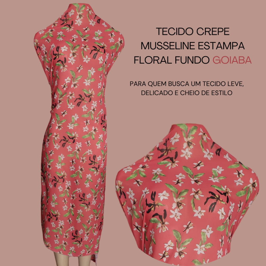 Tecido Musseline Estampa Flores fundo Goiaba - 1x1.5mt | Shopee Brasil