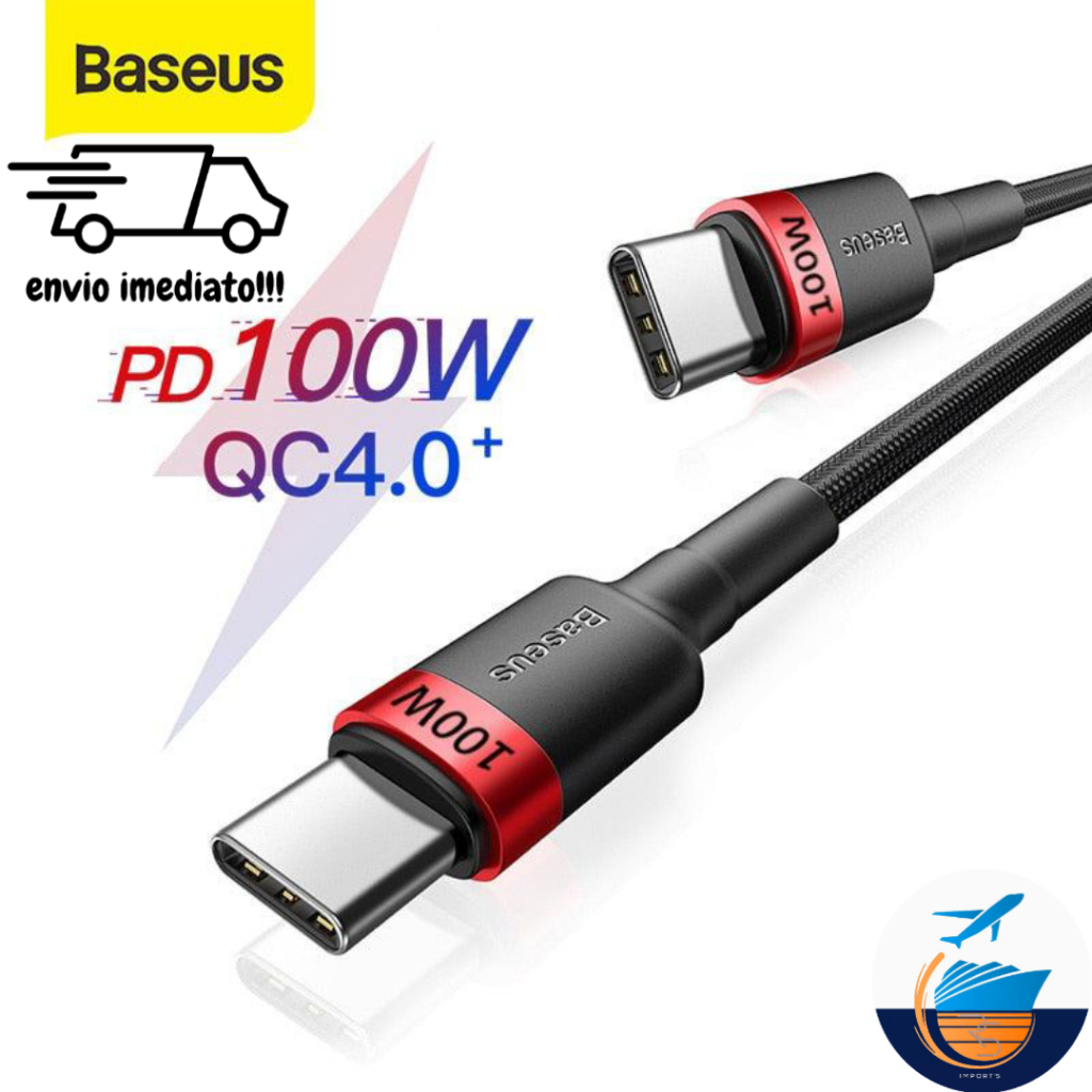 CABO Baseus Tipo-C Tipo-C 100W Turbo Carregamento Rápido USBC 1 e 2 ...