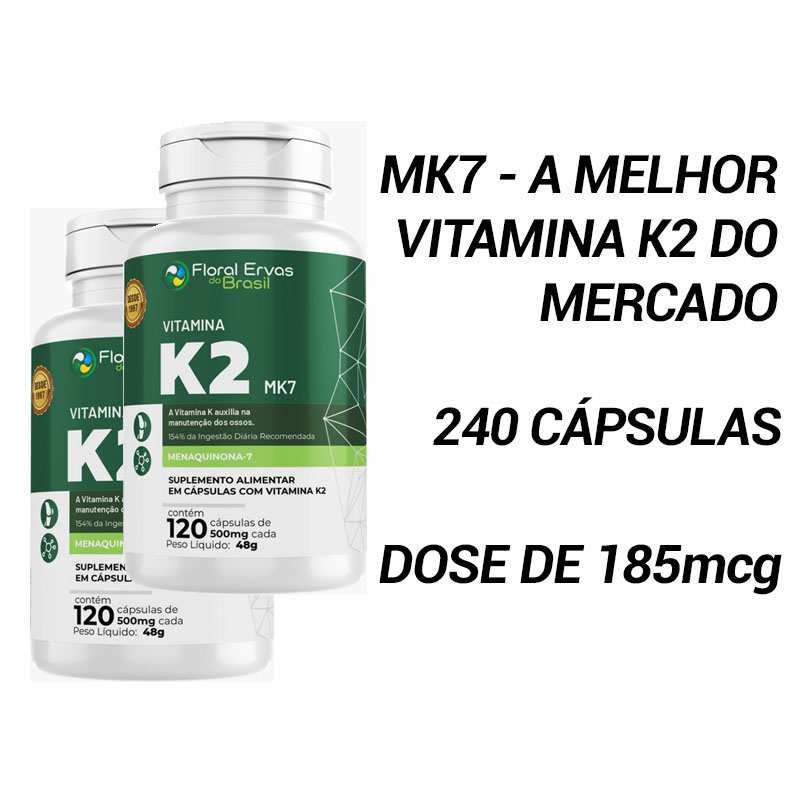 Kit 2x Vitamina K2 Mk7 240 Cápsulas (total) 500mg Menaquinona-7 K2-MK7 ...