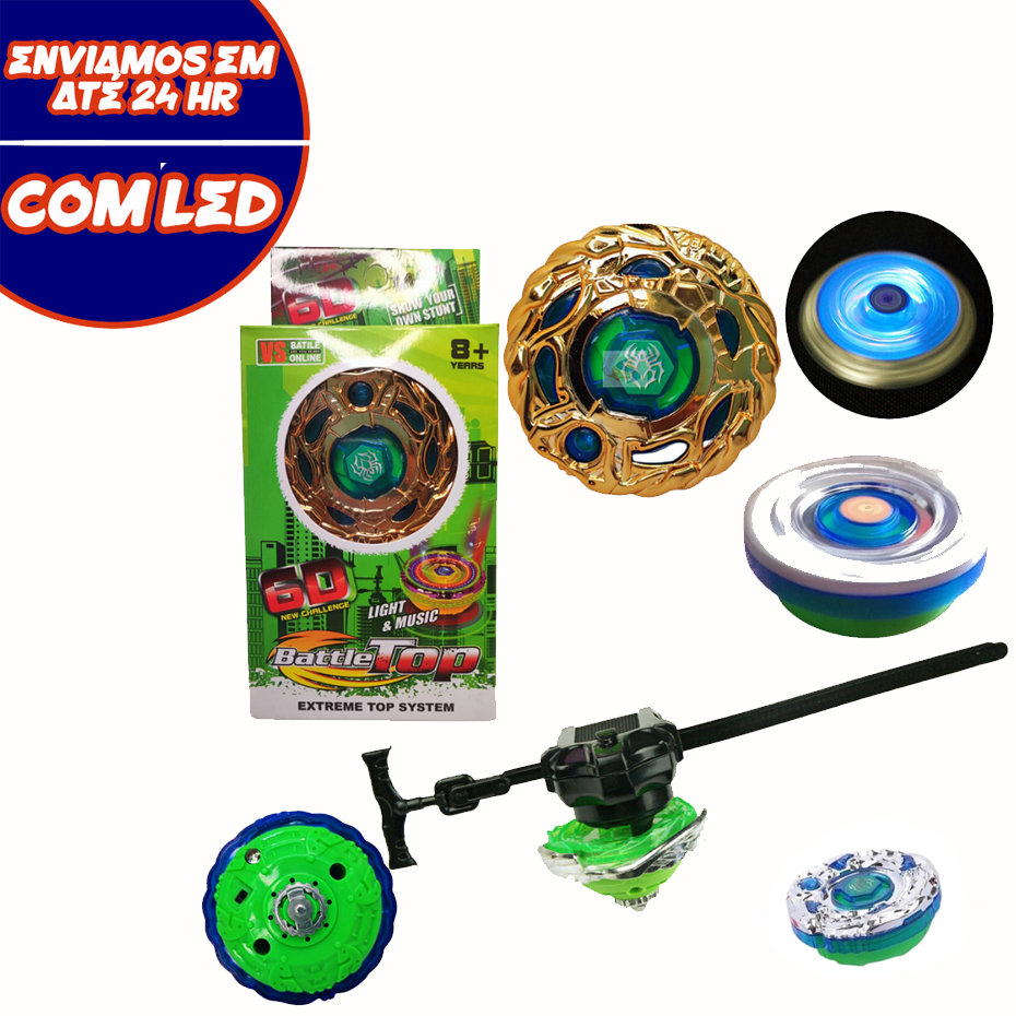 Beyblade Led Light Metal Luz Som + Lançador 6D Battle Musical Batalha ...