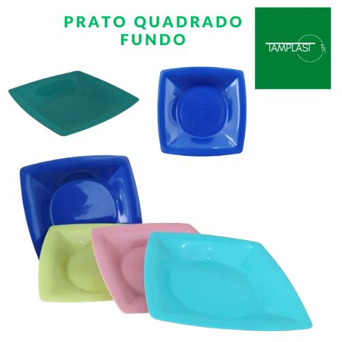 KIT COM 10 PRATO FUNDO PLÁSTICO REFORÇADO COLORIDO QUADRADO LIVRE DE ...