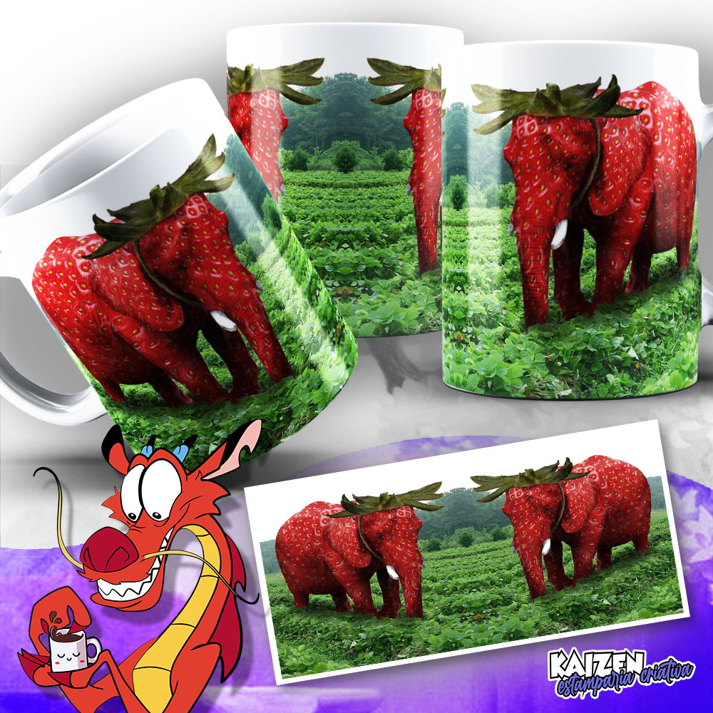 Caneca Meme - Strawberry Elephant - Elefante Morango - Cerâmica ...