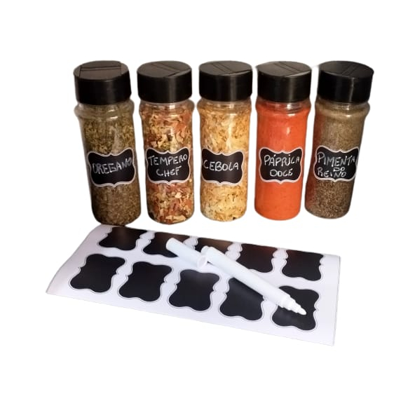kit potes tempero, condimento + etiqueta adesiva + caneta giz | Shopee ...