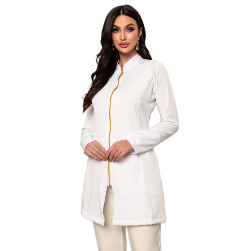 Jaleco Feminino Oslo Branco Gabardine com Elastano Zíper luxo | Shopee Brasil