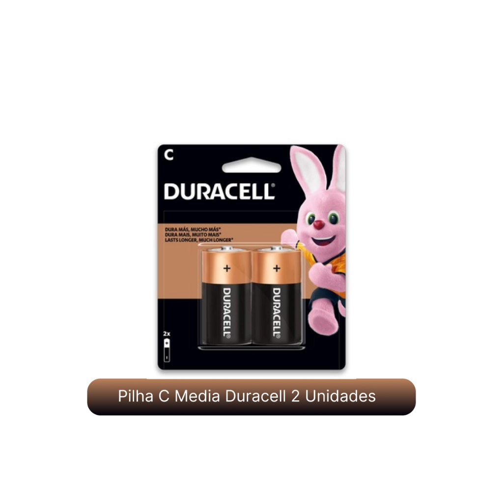 Pilha C Média Bateria modelo Tipo C Duracell Alcalina Cartela Com 2 ...
