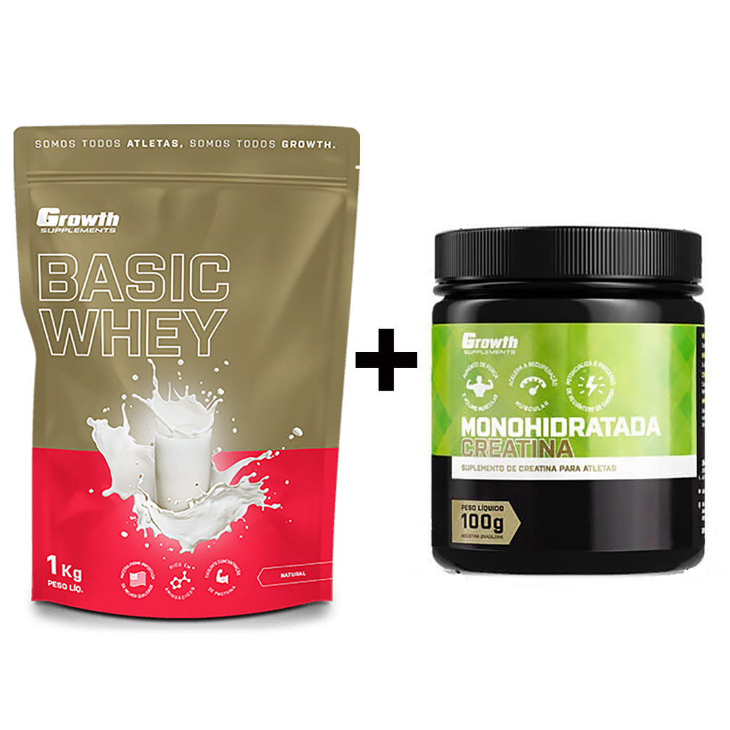 Kit Creatina (100g) + Basic Whey (1kg) - Growth Supplements | Shopee Brasil